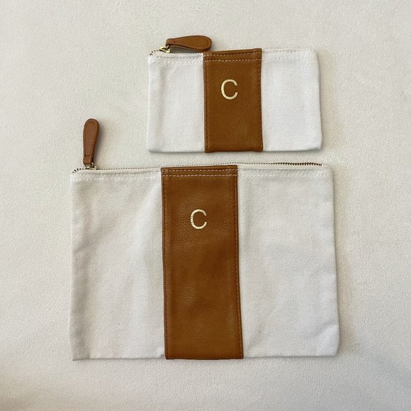 Bags | Custom Canvas Pouch Set With Faux Letter Detail | Poshmark